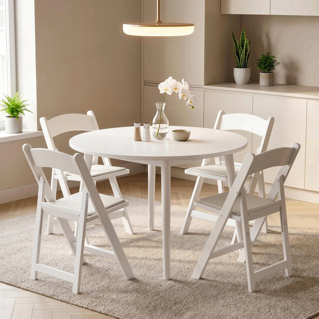 HOMCOM 4dílná sada skládacích židlí z plastové pryskyřice a PU, přenosné skládací židle pro vnitřní i venkovní použití, 45x44x78 cm, bílá