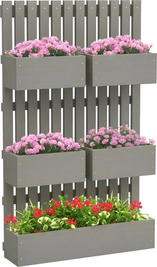 Outsunny nastavitelný dřevěný vyvýšený záhon s mříží, 60 × 16 × 100 cm – truhlík pro zahradu a balkon, podpora pro květiny, popínavé rostliny, zelenin