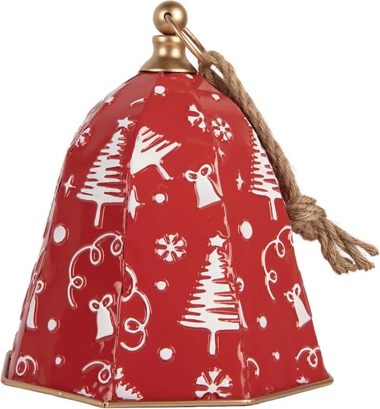 Vánoční dekorace červený kovový zvon na provaze - Ø 27*31 cm