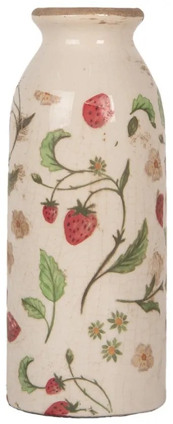 Béžová keramická váza s jahůdkami Wild Strawberries - Ø 8*20 cm