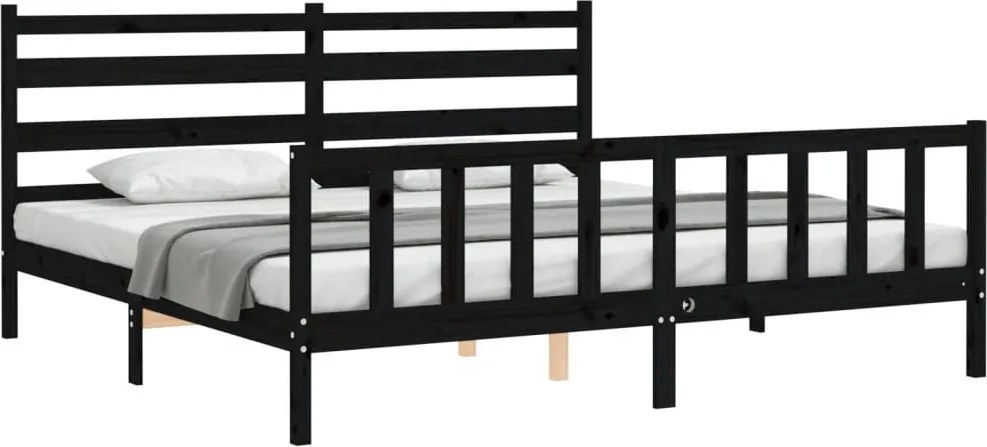 Rám postele s čelem černý 200 x 200 cm masivní dřevo 3192060