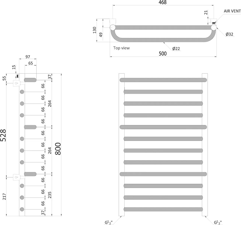 Sapho Sapho, MANISA topné těleso 500x800mm, se třemi madly pro ručník, chrom, IZ110
