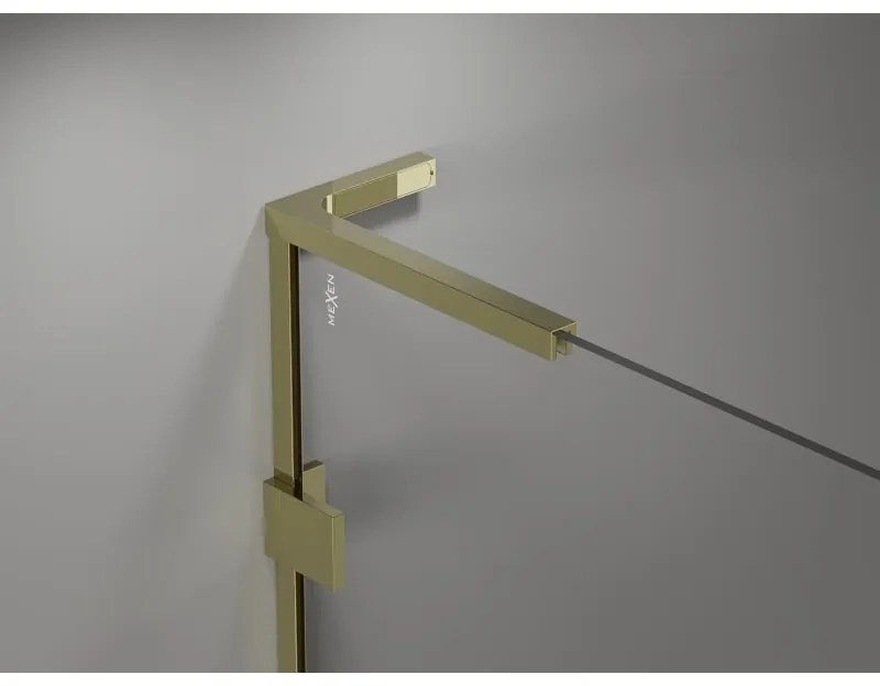 Mexen Lunar, L pětiúhelníkový sprchový kout naklápěcí doleva 100 x 100 cm, 8mm čiré sklo, zlatý profil, 831L-100L-100P-50-00-L