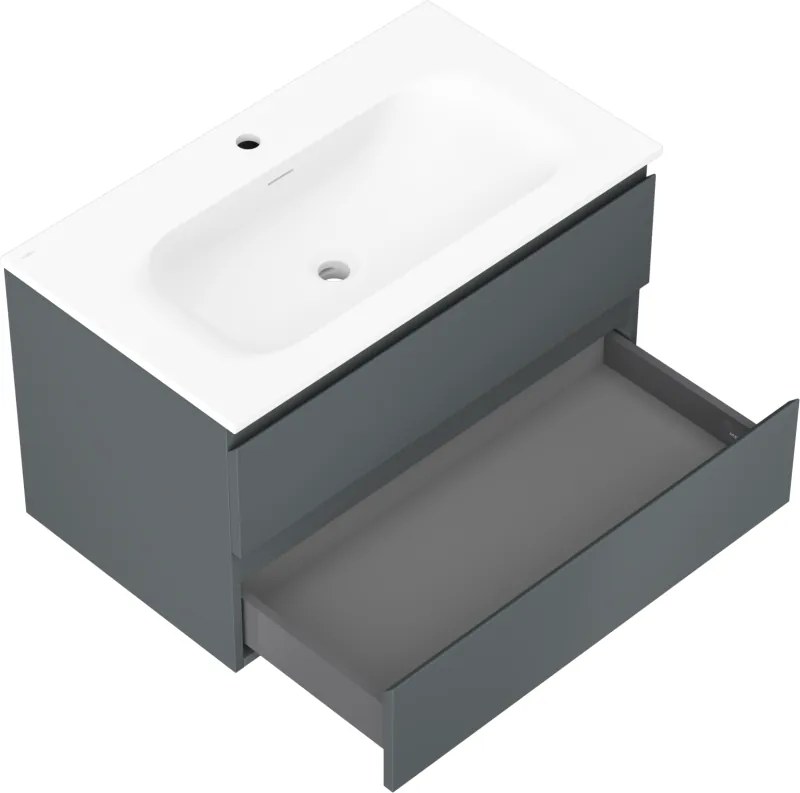 Mexen Orio, koupelnová skříňka 80 cm s umyvadlem Vela, 2 zásuvky, grafitová matná/bílá matná, 91A10-08047-2-BFF66-W23M01
