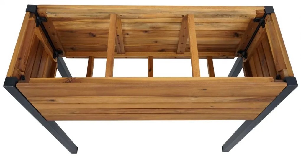 Květináč HWC-L22, 75x81x30cm, hliník, akáciové dřevo - hnědá