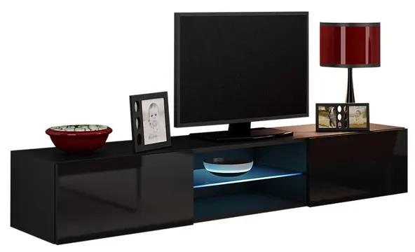 TV stolek Zigo Glass 180, Osvětlení: osvětlení LED - modré, Barva: šedá / šedá lesk
