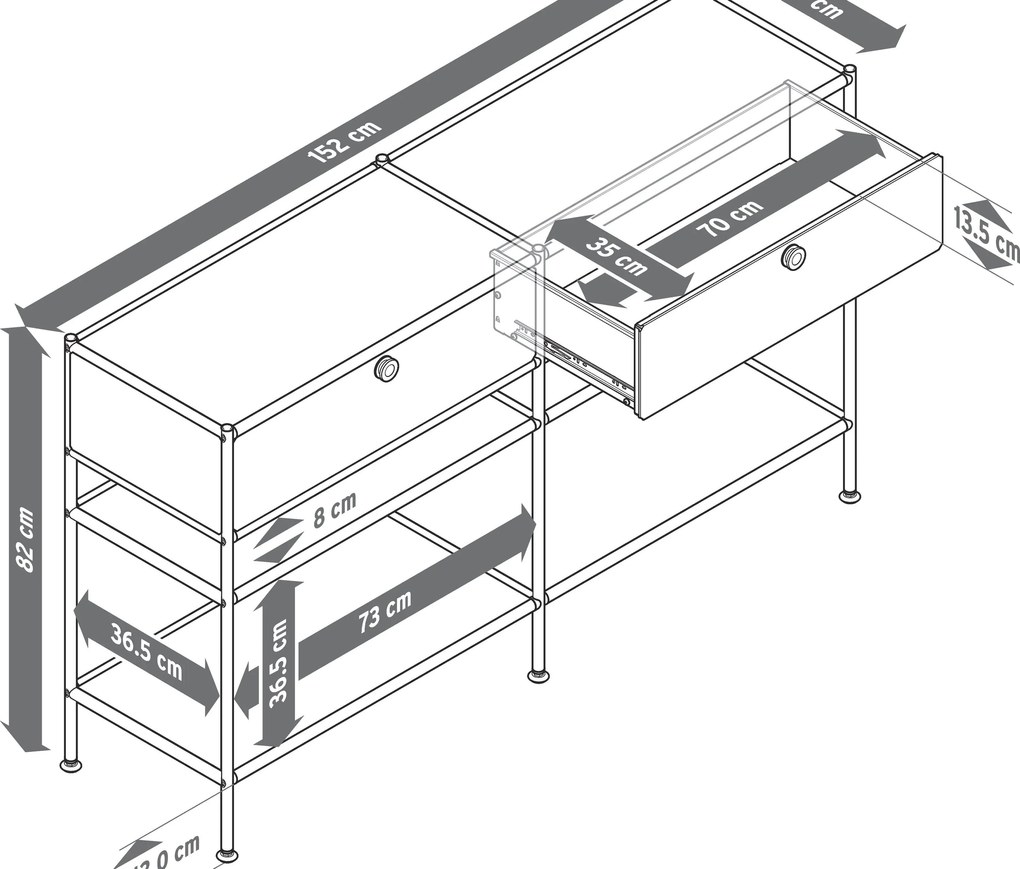Tchibo - Kovový konzolový stůl »Cn3« se 2 zásuvkami - barva: bílá