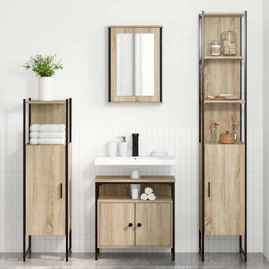 Sada koupelnového nábytku 4 ks Sonoma dub 33 x 33 x 185,5 cm 3399394
