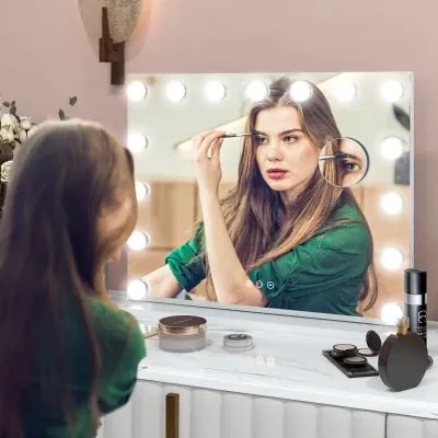HOMCOM LED kosmetické zrcadlo, 3 režimy světla, stmívatelné, dotykové ovládání, USB, 58x48cm, bílá
