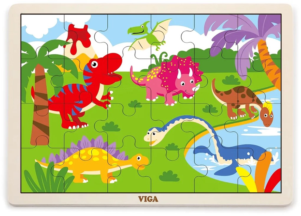 Dřevěné puzzle 16 dílků - dinosauři