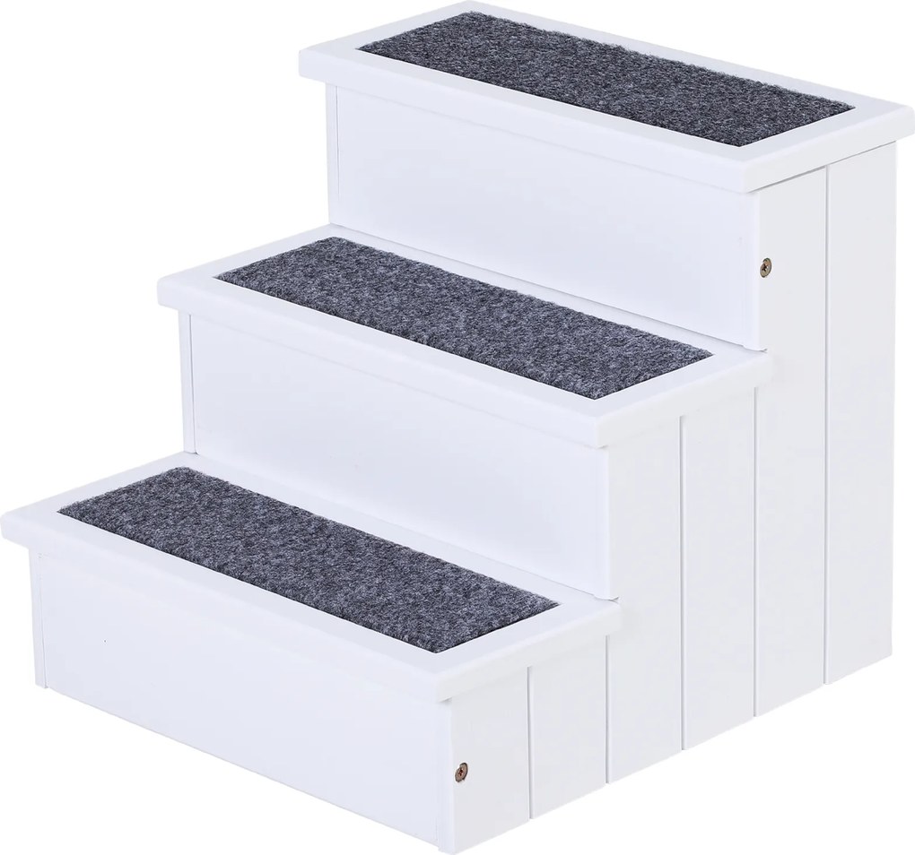 PawHut schody pro psy s kobercem a úložným prostorem, vstupní pomůcka z borovicového dřeva, bílé, 40,5x44,5x38cm pro malé psy | Aosom.de