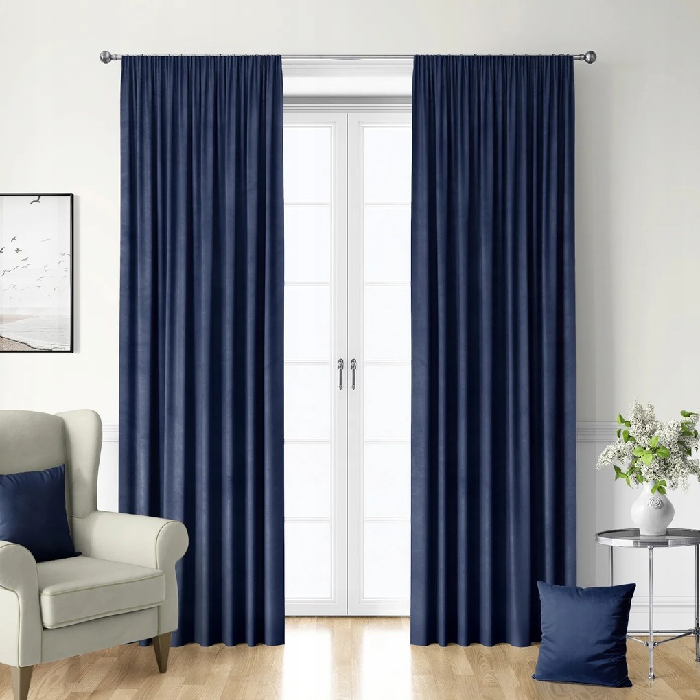 Závěs Velvet, Velur, S Páskou 140 š x 160 v, Zatemňovací 70% Navy
