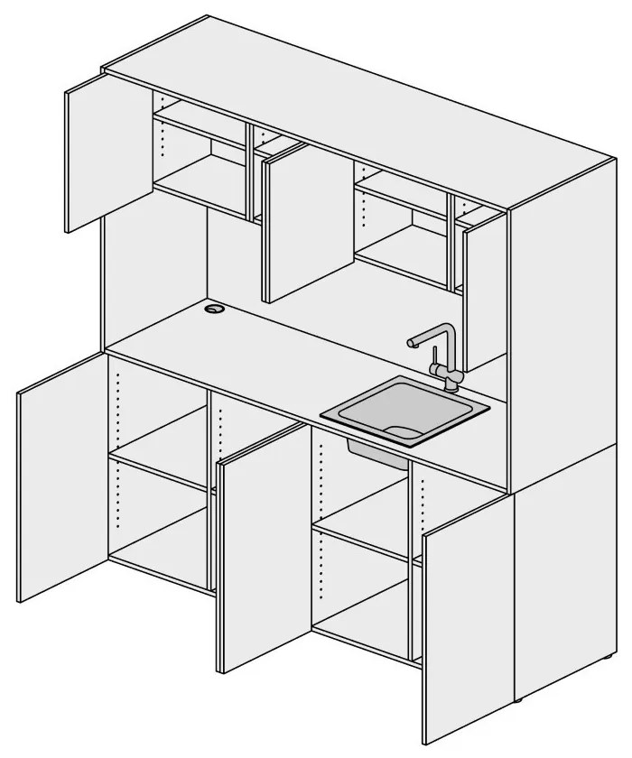 PLAN Kuchyňka NIKA se dřezem a baterií 1963 x 600 x 2000 mm, dub přírodní, pravé