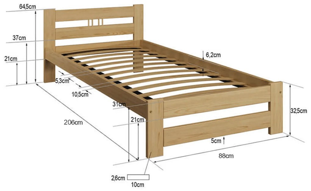 Postel z masivu VitBed 80x200 LUX borovice s roštem