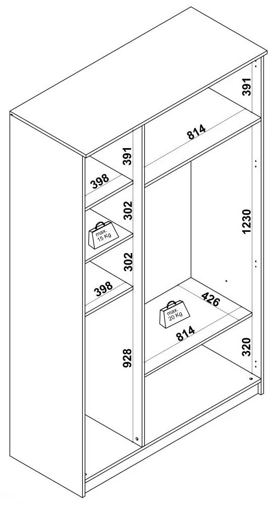 Třídveřová šatní skříň Colin - dub kestína/šedá