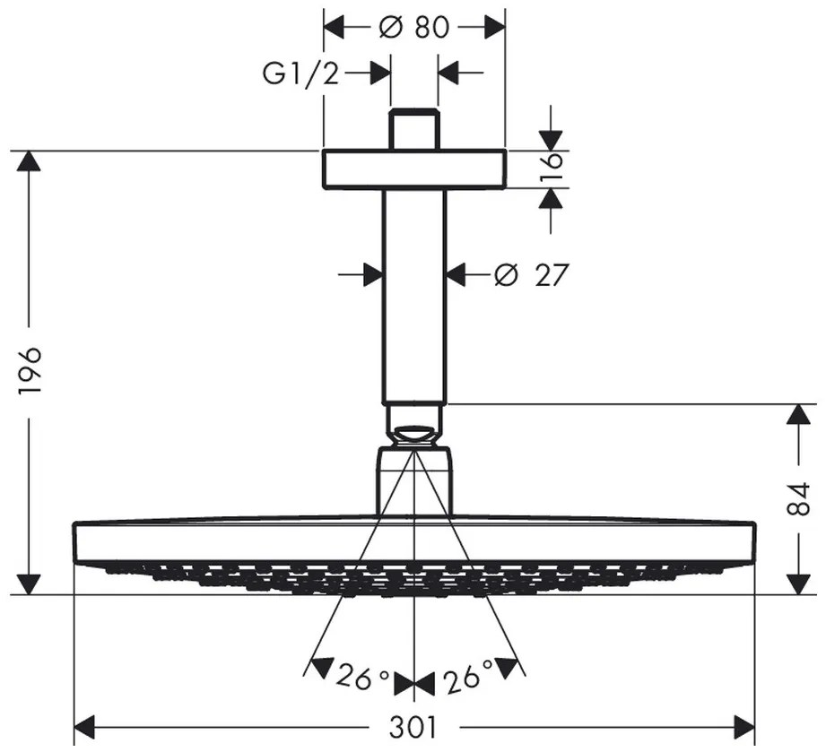 Hansgrohe Raindance Select S, hlavová sprcha 300 2jet s přívodem ze stropu, chromová, HAN-27337000