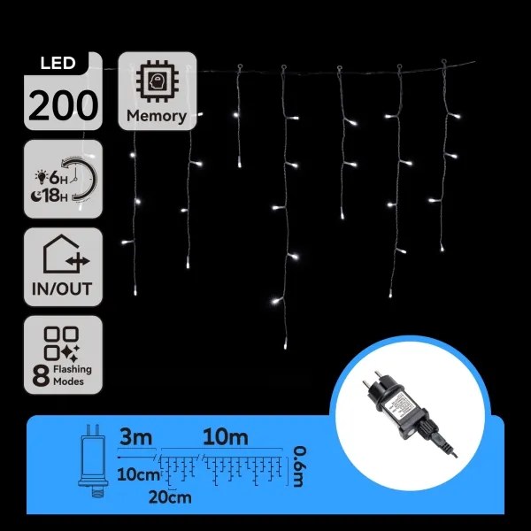 Aigostar - LED Venkovní řetěz 200xLED/8 funkcí 13x0,6m IP44 studená bílá