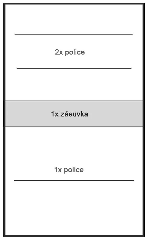 Mediolan - vitrína M3 + KOVOVÉ NOŽIČKY - natural hikora + dekorační deska