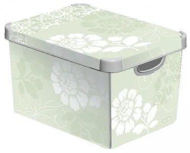 Designový plastový úložný box s potiskem malý, krémový
