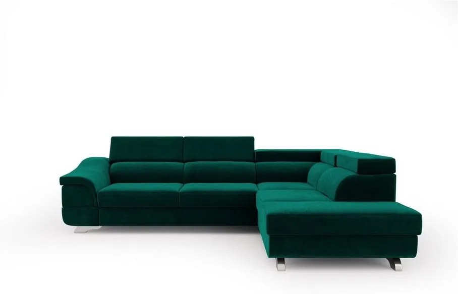 Lahvově zelená rozkládací rohová pohovka se sametovým potahem Windsor & Co Sofas Apollon, pravý roh