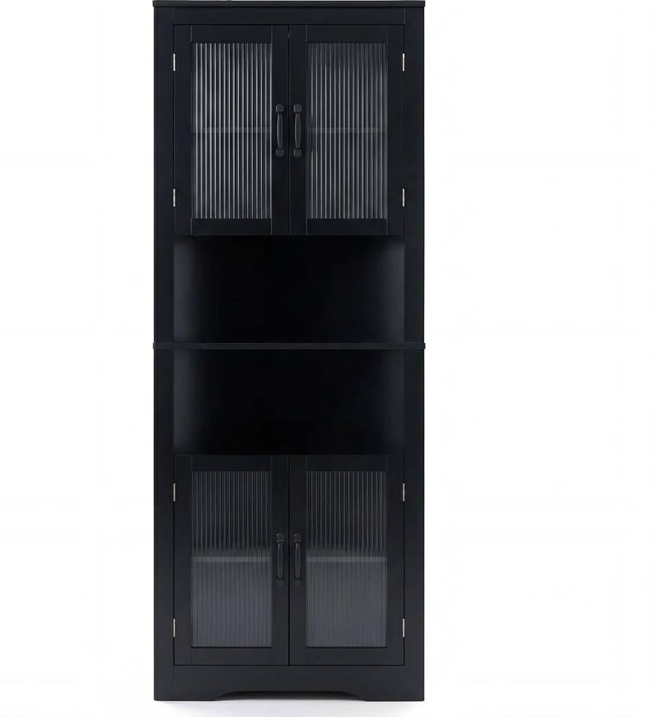 Costway Kuchyňská skříňka úzká rohová s 4 skleněnými dvířky a 6
