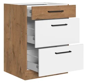 Spodní kuchyňská skříňka se zásuvkami Woodline 60 D 3S BB, Barva: Dub lancelot / matera