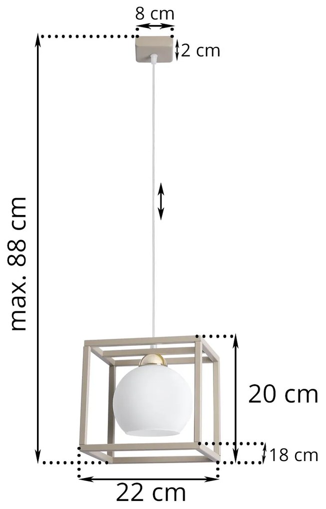 Závěsné svítidlo Eliza Cage, 1x bílé skleněné stínítko v kovovém rámu