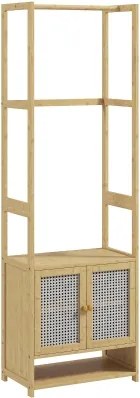 HOMCOM bambusová předsíňová skříňka s policí na boty, tyčí na oblečení, nastavitelnou přihrádkou pro vstupní chodbu, 53x31x168 cm, přírodní
