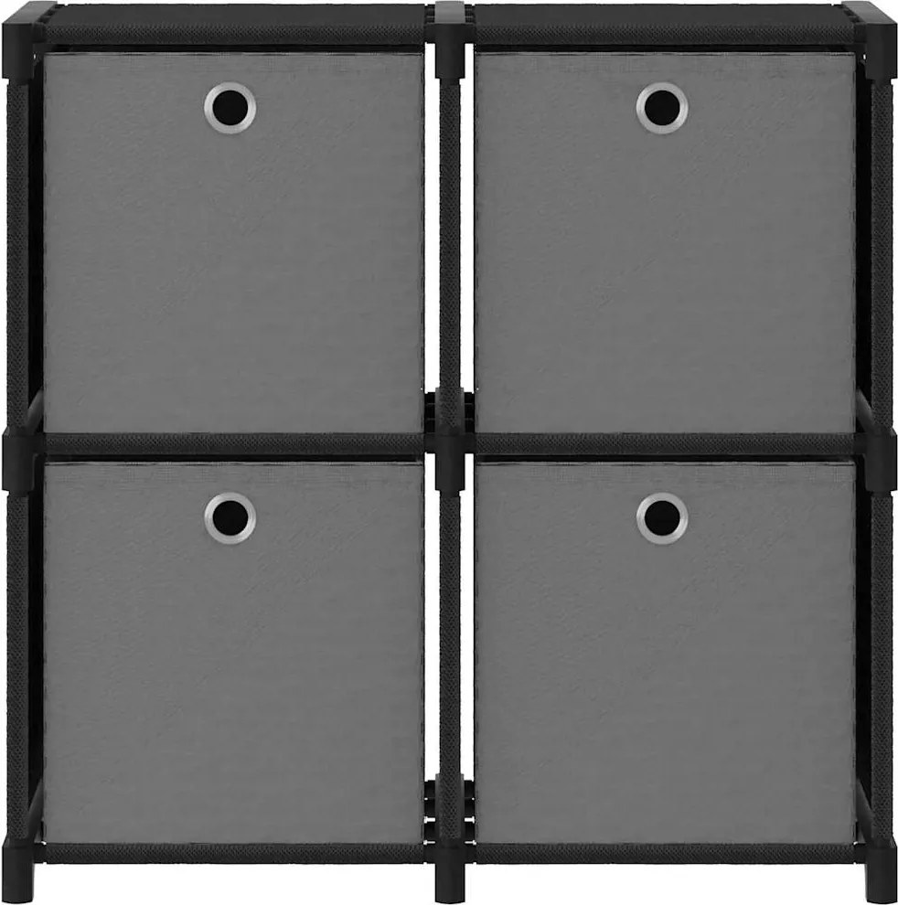 Výstavní police 4 přihrádky s boxy černá 69x30x72,5 cm textil 322599