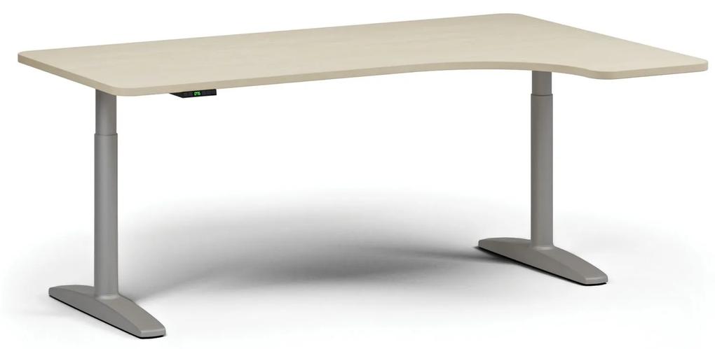 Výškově nastavitelný stůl OBOL, elektrický, 675-1325 mm, levý/pravý, deska 1800x1200 mm, šedá zaoblená podnož, bříza