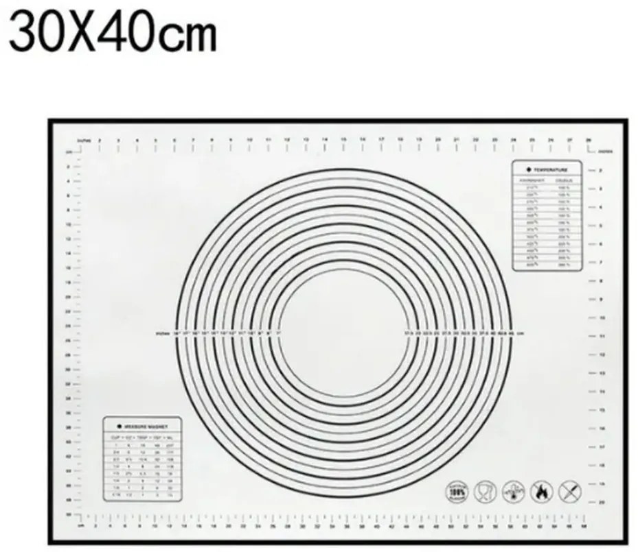 Silikonová kuchyňská podložka s měřítkem - nepřilnavá (v 8 velikostech) Barva: Černá, Velikost: 40x30 cm