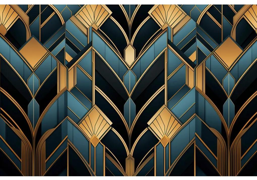 Lenbutik Lněné prostírání 48x32 cm Art deco - zlatá geometrie/ golden geometry