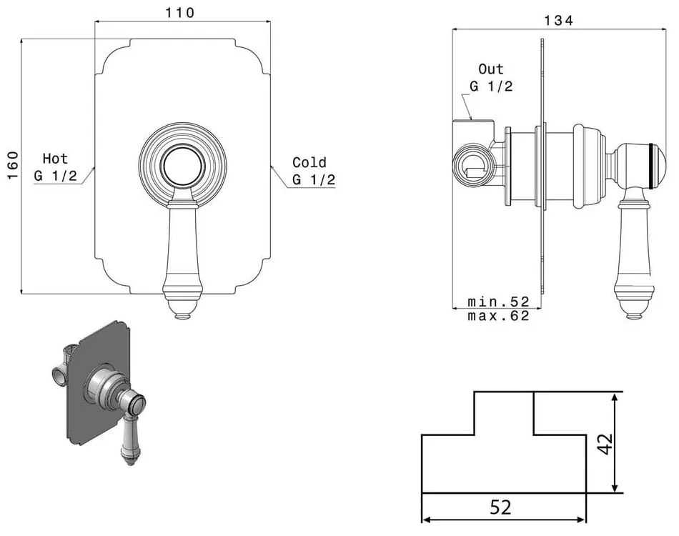 Podomítková sprchová baterie v bronzové barvě (1 výstup) Vienna – Sapho