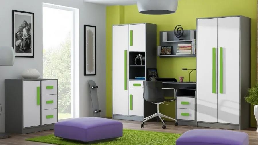 Casarredo - Komfort nábytek Dětská rohová šatní skříň GYT 2 antracit/bílá/zelená