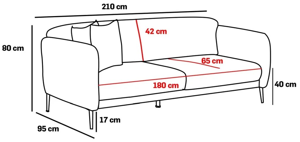 HANAH HOME Třímístná pohovka SIMENA šedá 210 cm 825BLC2838