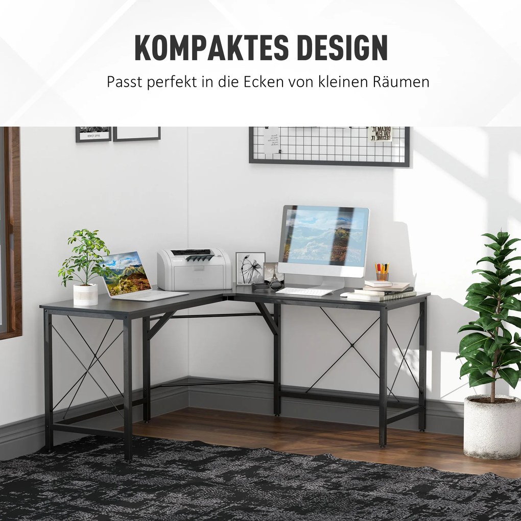 Počítačový stůl HOMCOM Rohový stůl ve tvaru L 150x150x76cm MDF černý, moderní rohový stůl pro kancelář a domácí pracovnu