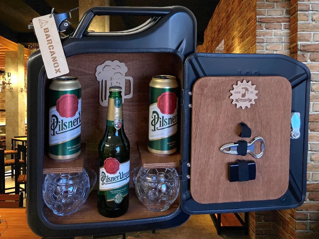 Kanystr bar černý PIVO – barová skříňka a originální dárek pro muže