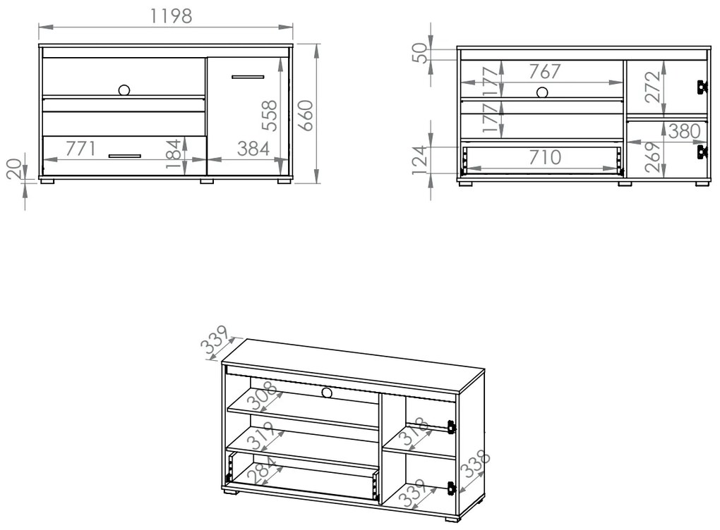 TV stolek GVENDA - světlý dub sonoma