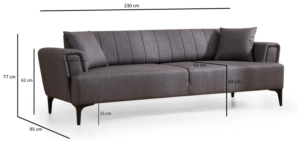 Atelier del Sofa 3-místná pohovka Hamlet - Dark Grey, Tmavá Šedá