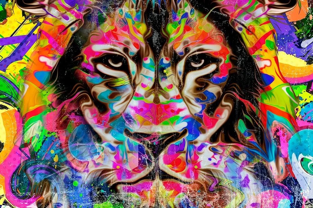 Samolepící tapeta barevná hlava lva - 300x200 cm
