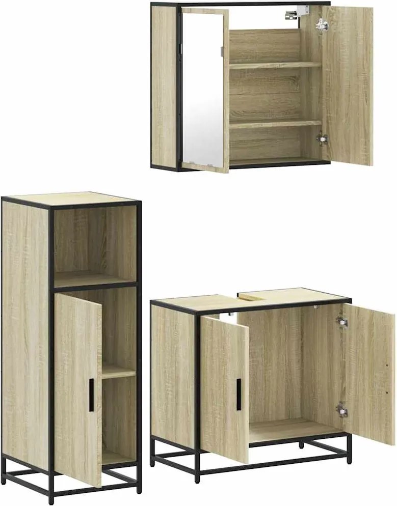 3dílný set koupelnového nábytku dub sonoma kompozitní dřevo 3300946