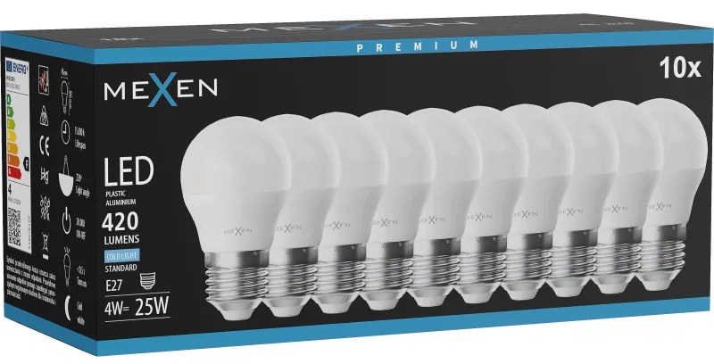 Mexen Nova 10x Žárovka LED E27, G45, 4W, Studená - 6500K, 420 lm - L101-E27-0465-01x10