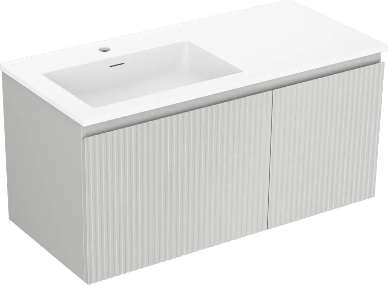 Mexen Rivel, koupelnová skříňka 100 cm s levým umyvadlem Otis, 1S, 1D, drážkovaná, šedá matná/bílá matná - 91A23-10047-3-BBFF62-W18L01