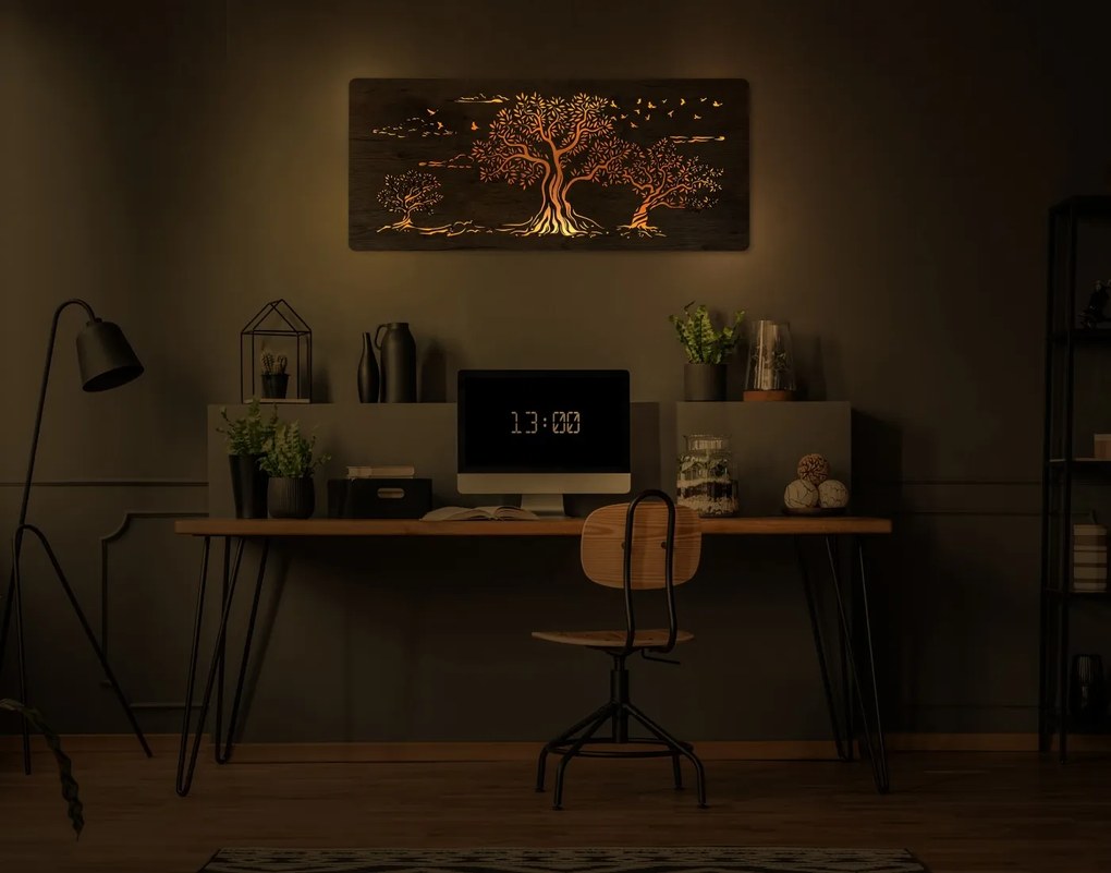 Li-Go "Tři olivy" světelný obraz s baterií 90x40cm varianta: ovládání na obraze bez dálkového ovladače, provedení: dub světlý