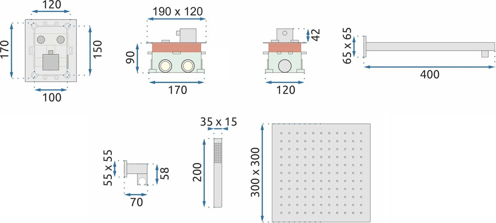 Rea Davis - podomítkový sprchový set + box, zlatá, REA-P6324