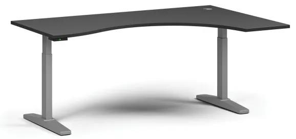 Výškově nastavitelný stůl, elektrický, 675-1325 mm, ergonomický pravý, deska 1800x1200 mm, šedá podnož, grafit