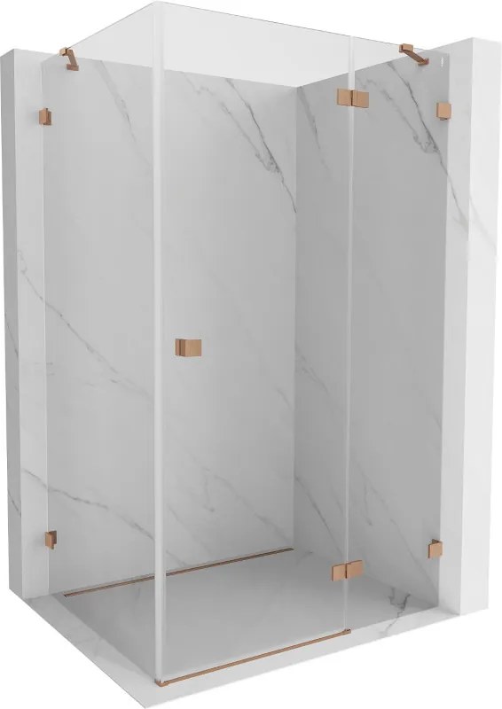 Mexen Lunar, pravostranný výklopný sprchový kout 75 x 80 cm, 8mm čiré sklo, měděný matný profil, 834-075-080-65-00-P