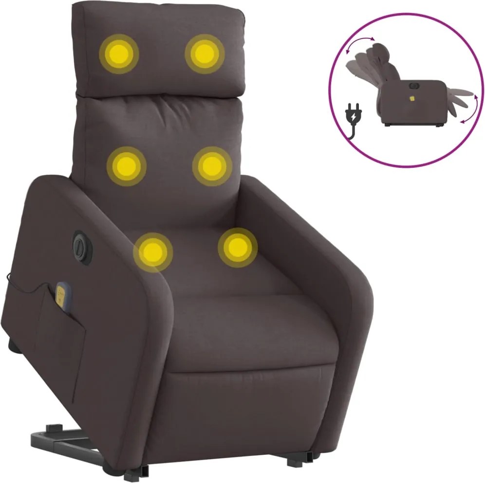 Elektrické zvedací masážní polohovací křeslo tmavě hnědé textil 3206731