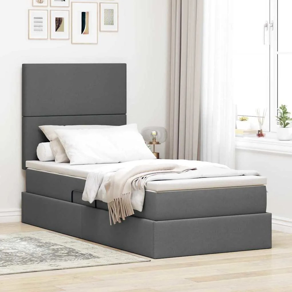 Postel s úložným prostorem a matrací Tmavě šedá 100 x 200 cm 3371698