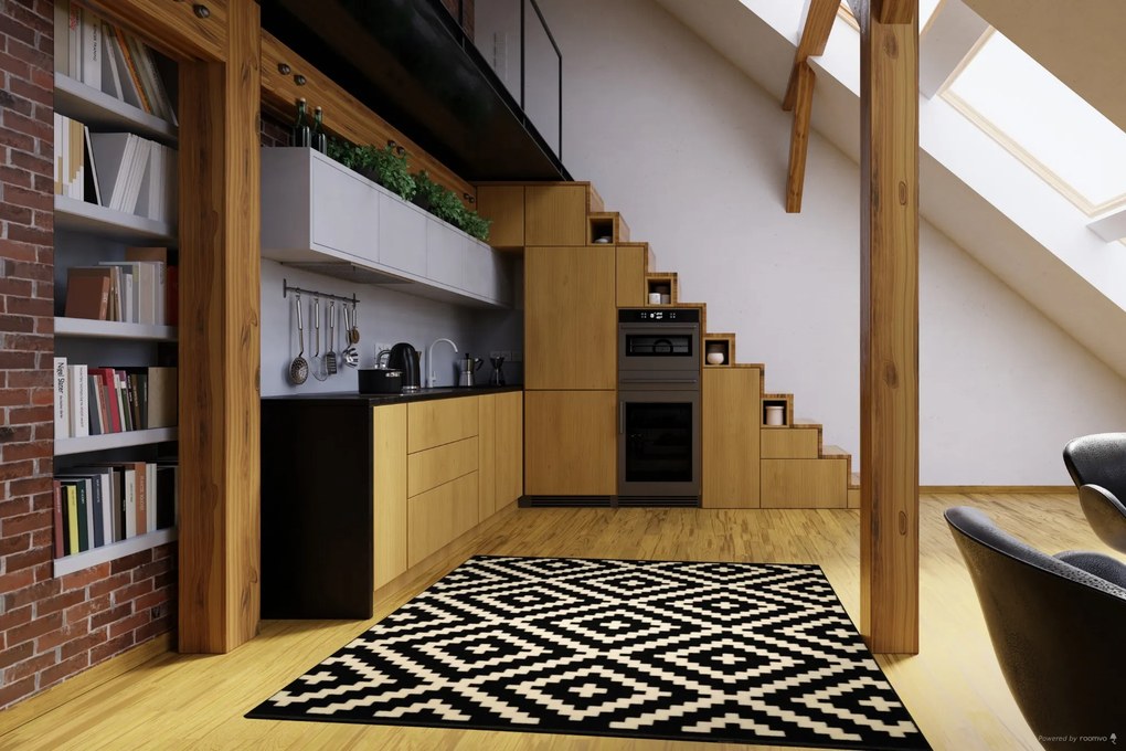 Alfa Carpets, Kusový koberec Gloria new black/cream, 190x280, černobílá, chodba / předsíň